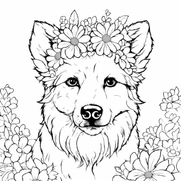 Download Wolf with Flower Crown Coloring pages Online - Creative Fabrica