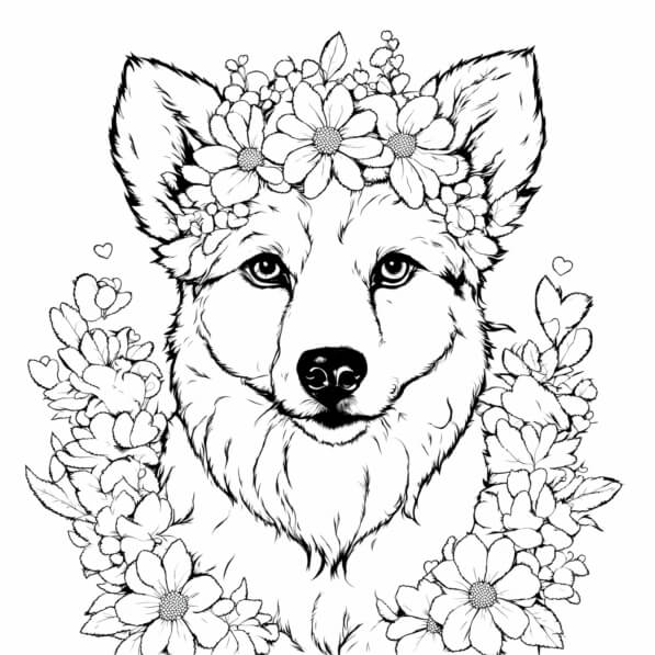 Download Floral Wolf Illustration Coloring pages Online - Creative Fabrica