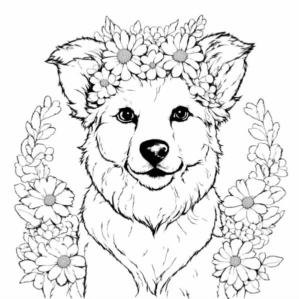 Download Floral Crown Dog Illustration Coloring pages Online - Creative ...