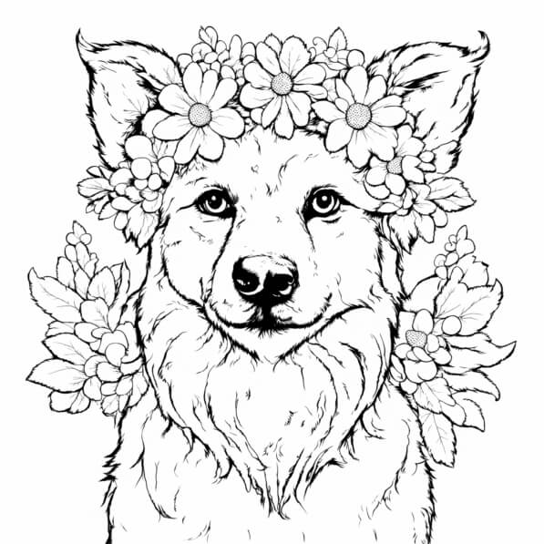 Download Floral Crown Dog Illustration Coloring pages Online - Creative ...