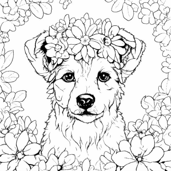 Download Cute Dog with Flower Crown Coloring pages Online - Creative ...