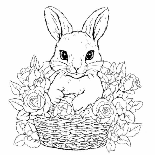 Download Rabbit in a Flower Basket Coloring pages Online - Creative Fabrica