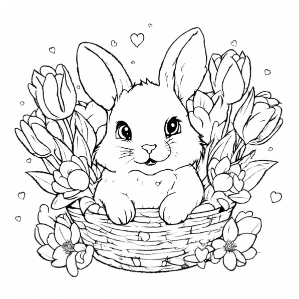 Download Rabbit in a Basket Surrounded by Flowers Coloring pages Online ...