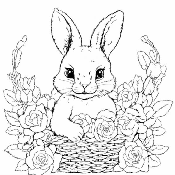 Download Rabbit in a Basket Surrounded by Roses Coloring pages Online ...