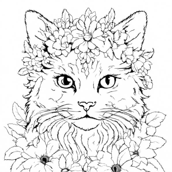 Download Floral Crown Cat Illustration Coloring pages Online - Creative ...