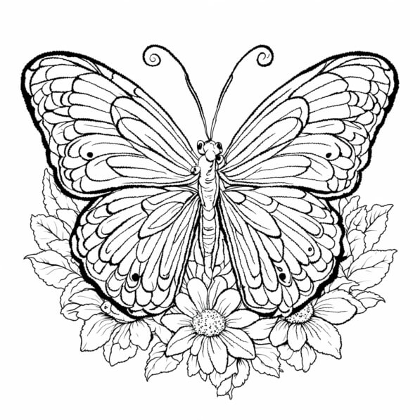 Download Intricate Butterfly and Flower Illustration Coloring pages ...