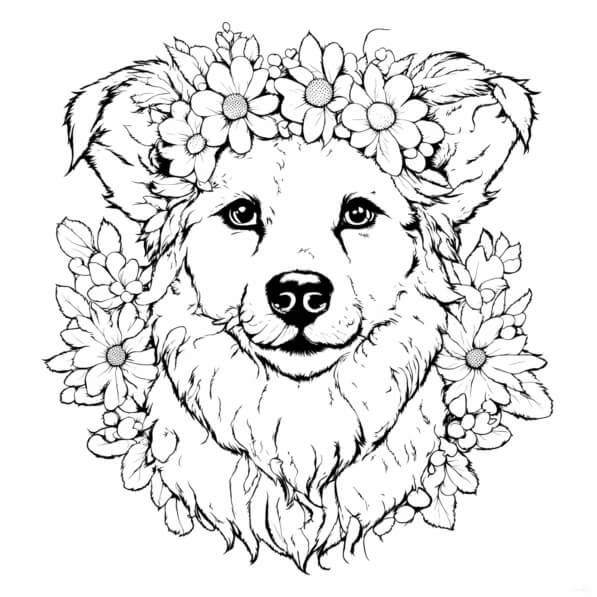Download Floral Crown Dog Illustration Coloring pages Online - Creative ...