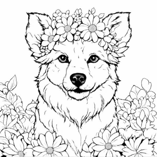 Download Floral Crown Dog Illustration Coloring pages Online - Creative ...