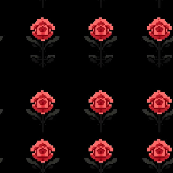 Download Pixel Art Red Roses Pattern on Black Background Patterns ...