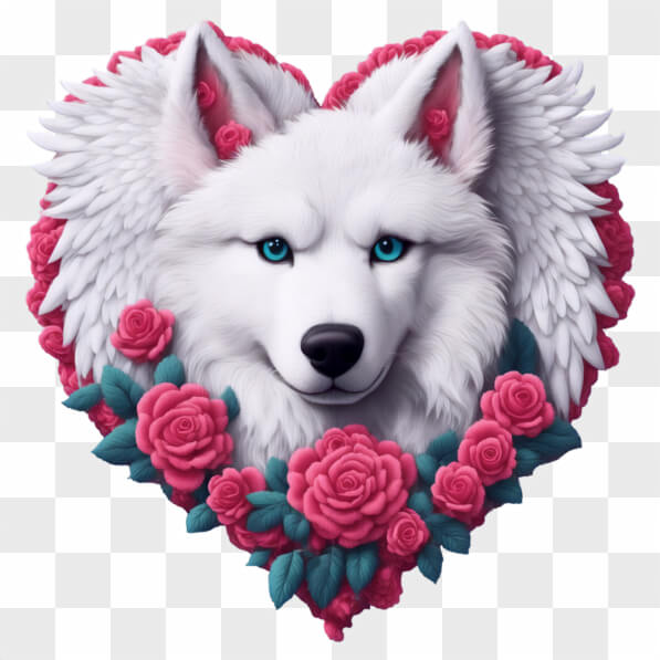 Download White Wolf with Wings Surrounded by Roses Cartoons Online ...