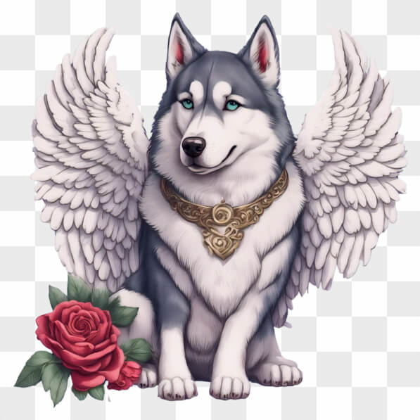 Download Whimsical Winged Husky with Rose Cartoons Online - Creative ...