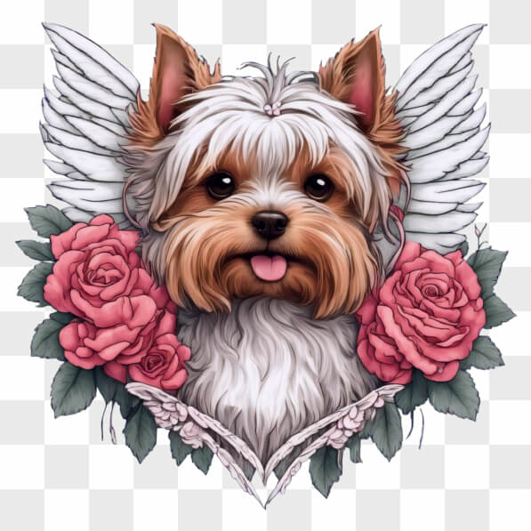 Download Yorkie Dog with Angel Wings and Roses Cartoons Online ...