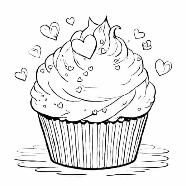 Download Whimsical Cupcake with Heart Sprinkles Coloring pages Online ...