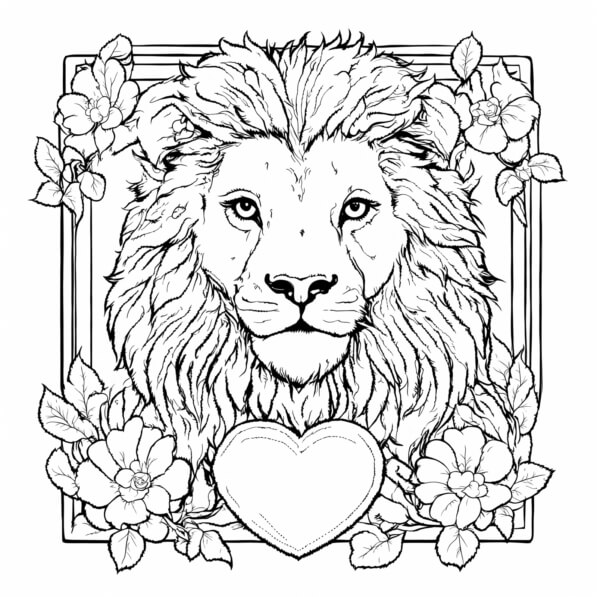 Descarga Ilustración de león con flores y corazón Páginas para colorear ...