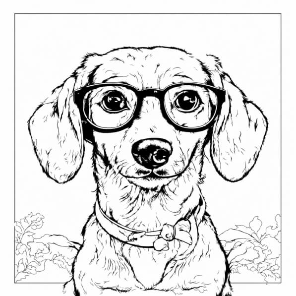 Download Dachshund with Glasses Coloring pages Online - Creative Fabrica