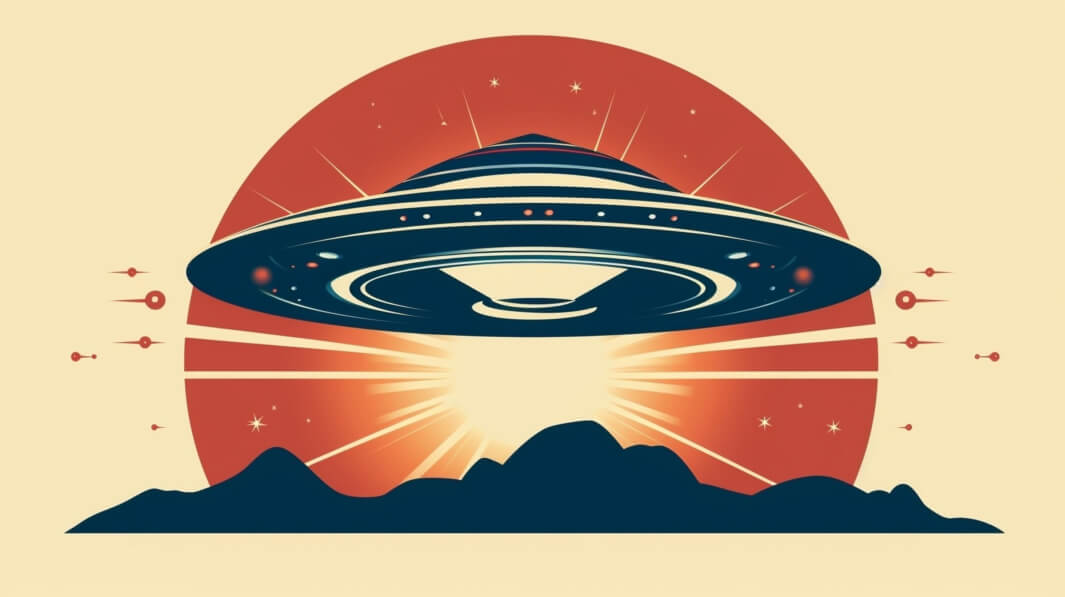 Download Stylized UFO Above Mountains with Rising Sun Backgrounds ...