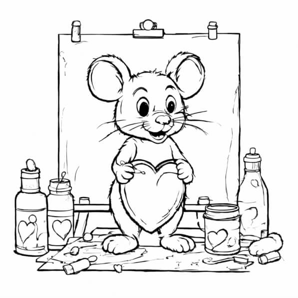 Download Cheerful Cartoon Mouse Holding a Heart Coloring pages Online ...