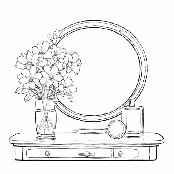 Download Vanity Table with Flowers and Mirror Coloring pages Online ...
