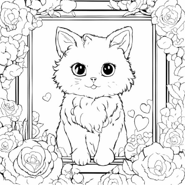 Download Cute Kitten Coloring Page Coloring pages Online - Creative Fabrica