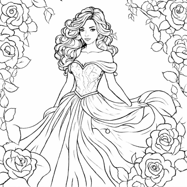 Download Princess Coloring Page with Roses Coloring pages Online ...