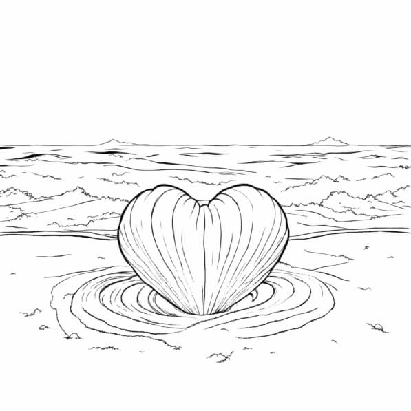 Download Heart-Shaped Clam on a Beach with Waves Coloring pages Online ...