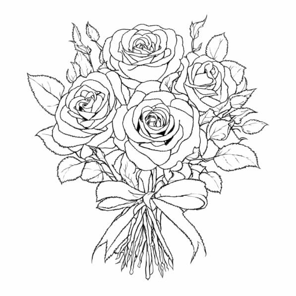 Descarga Dibujo a lápiz de un ramo de rosas Páginas para colorear En ...
