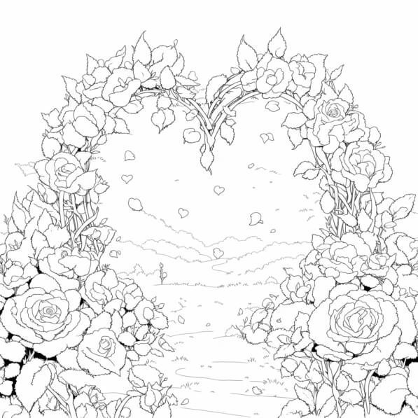Download Rose Heart Arch Coloring Page Coloring pages Online - Creative ...