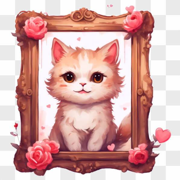 Descarga Ilustración de gato kawaii enmarcada con rosas y corazones ...