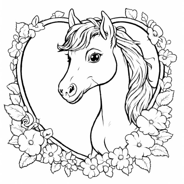 Download Illustration of a Horse with Floral Frame Coloring pages ...