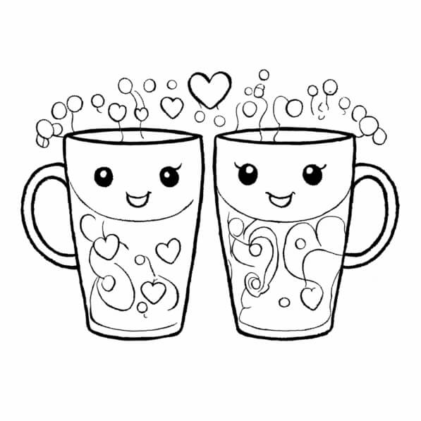 Download Cute Cartoon Mugs with Smiling Faces Coloring pages Online ...
