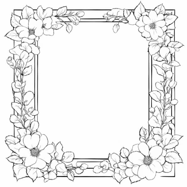 Download Floral Frame Line Drawing Coloring pages Online - Creative Fabrica