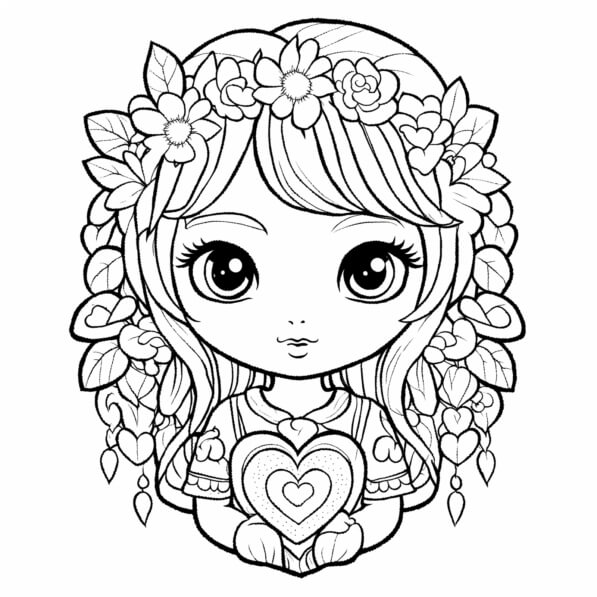 Download Whimsical Character with Floral Accents Coloring pages Online ...