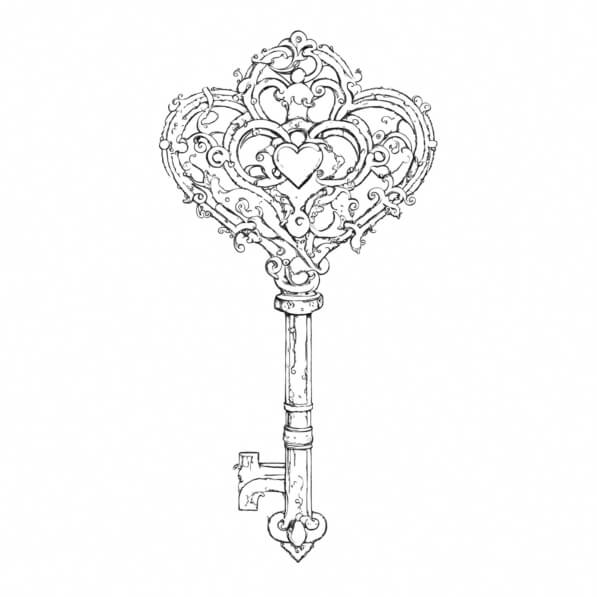 Download Ornate Heart-Shaped Key Coloring pages Online - Creative Fabrica