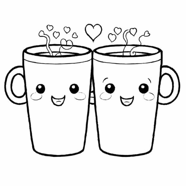 Download Cute Cartoon Cups with Smiling Faces Coloring pages Online ...