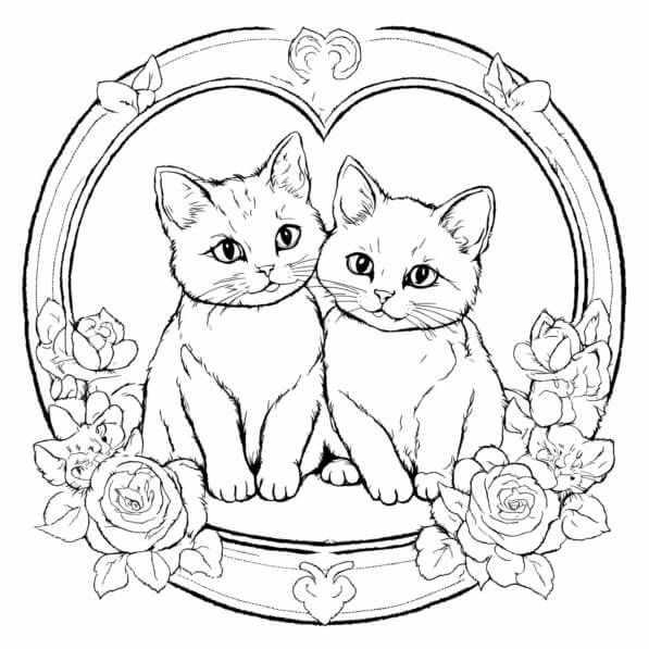 Télécharger Deux chatons entourés de roses dans un cadre en forme de ...