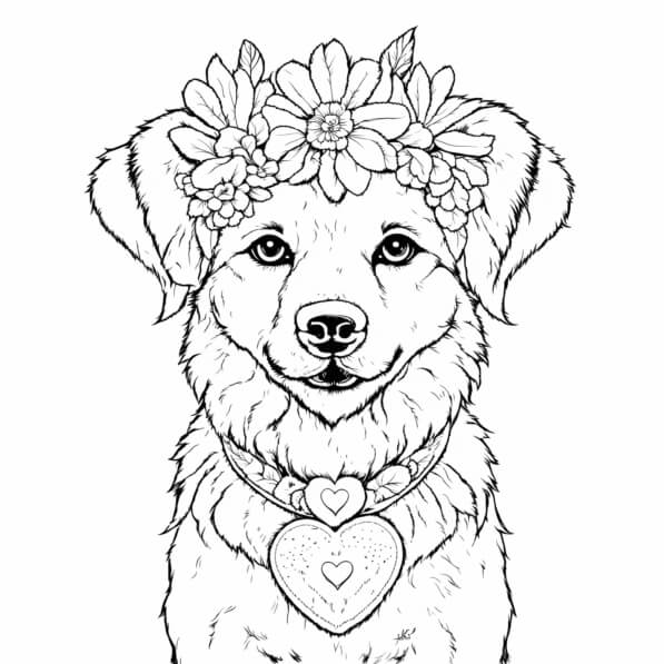 Download Illustrated Dog with Flower Crown Coloring pages Online ...