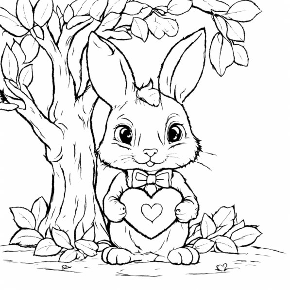 Download Adorable Rabbit Holding a Heart Coloring pages Online ...