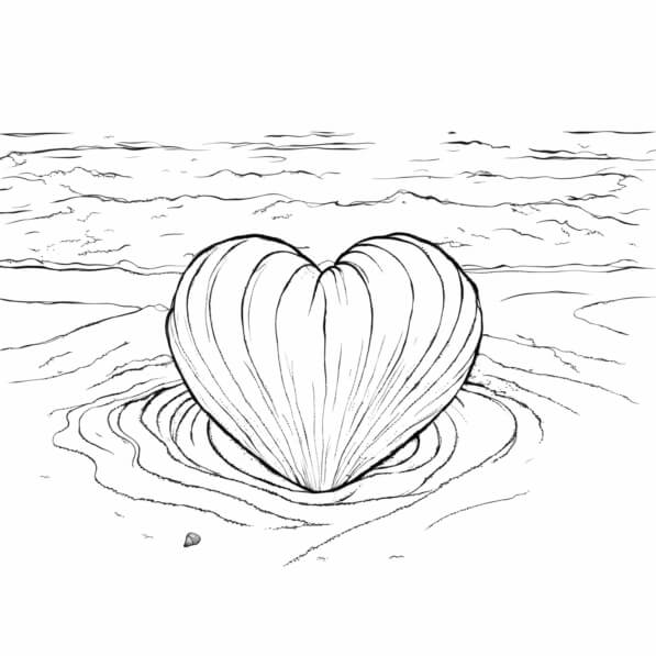 Download Heart-Shaped Clam on the Beach Coloring pages Online ...