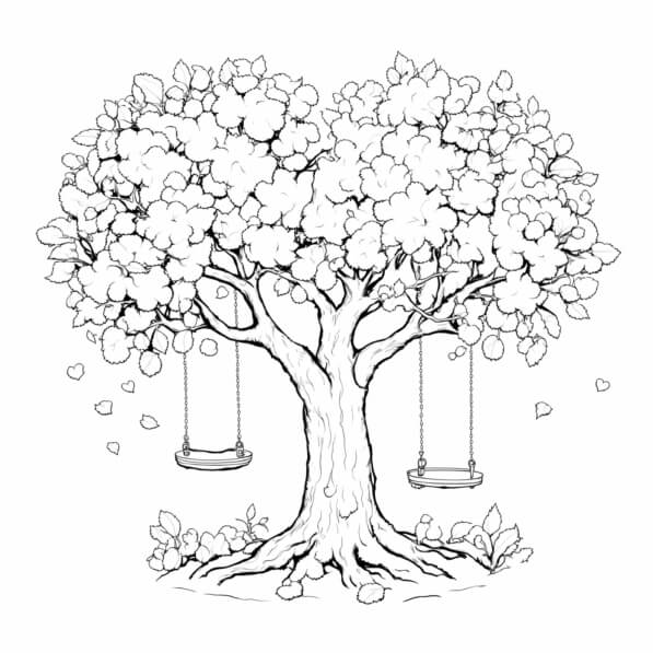Download Tree with Swings in Black and White Illustration Coloring ...