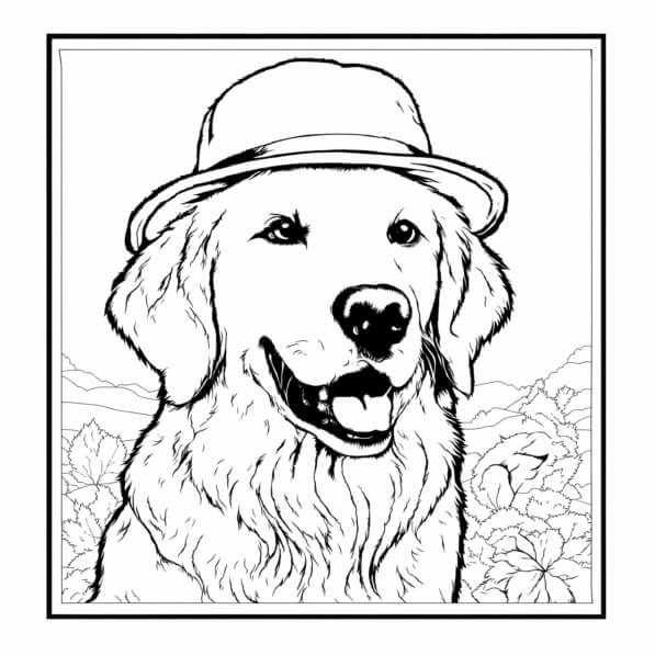 Download Cheerful Golden Retriever Wearing a Hat Coloring pages Online ...
