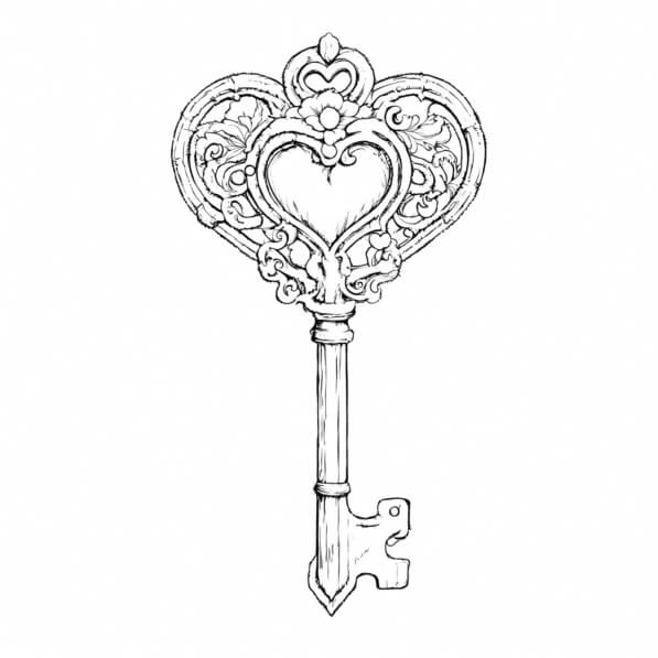 Download Heart-shaped Vintage Key Coloring pages Online - Creative Fabrica