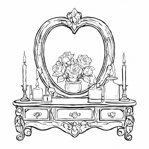 Download Elegant Vanity with Heart-Shaped Mirror and Roses Coloring ...