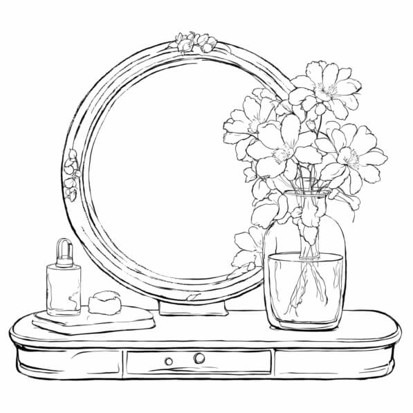 Download Elegant Vanity Table with Flower Arrangement Coloring pages ...