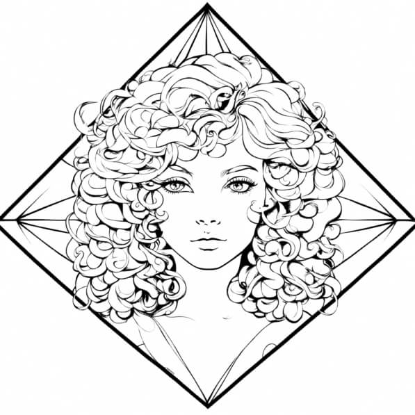 Download Stylized Line Drawing of a Woman with Curly Hair Coloring ...