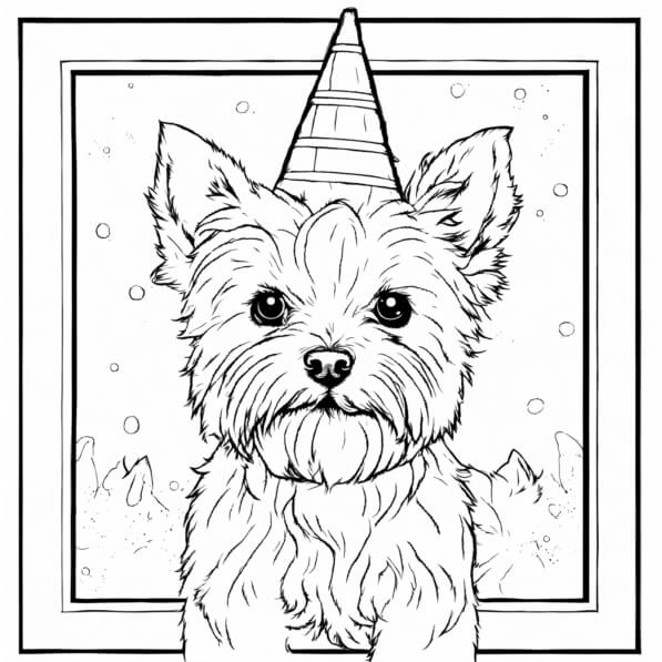 Descarga Yorkshire Terrier con sombrero de fiesta Páginas para colorear ...