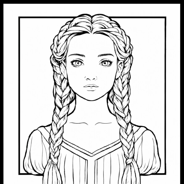 Download Illustration of a Girl with Braids Coloring pages Online ...