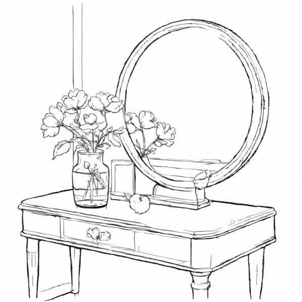 Download Elegant Vanity Table with Flowers and Mirror Coloring pages ...