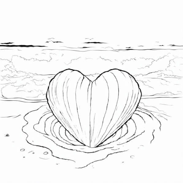Download Heart-shaped Clam Shell on the Shore Coloring pages Online ...
