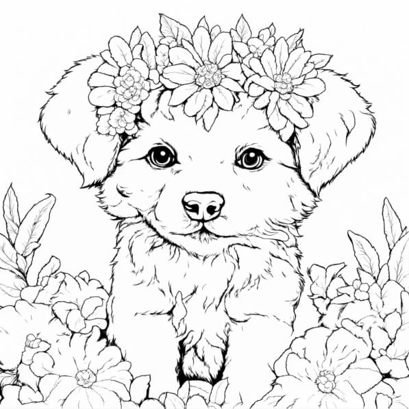 Download Fluffy puppy with flower crown Coloring pages Online ...