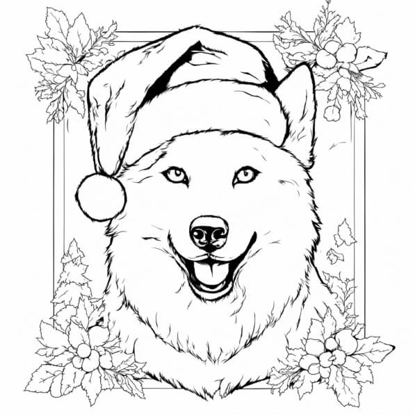 Descarga Lobo festivo con gorro de Santa Páginas para colorear En Línea ...